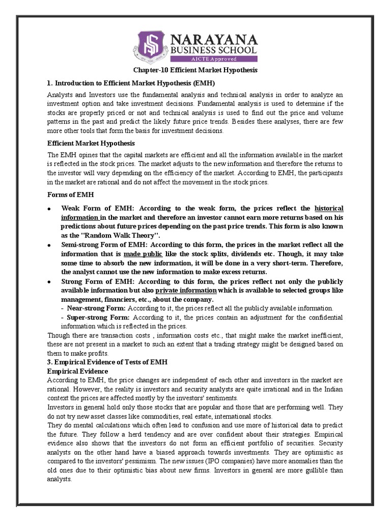 Unit 2 Efficient Market Hypothesis Pdf Efficient Market Hypothesis