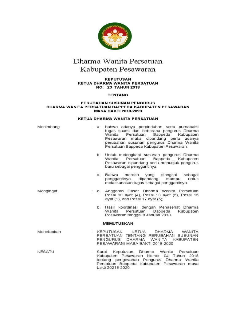 Dharma Wanita Persatuan BAPPEDA | PDF
