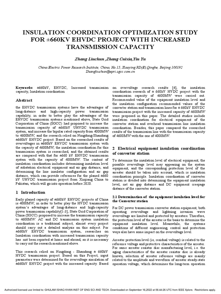 Insulation Coordination Optimization Study For 660kv Ehvdc Project With