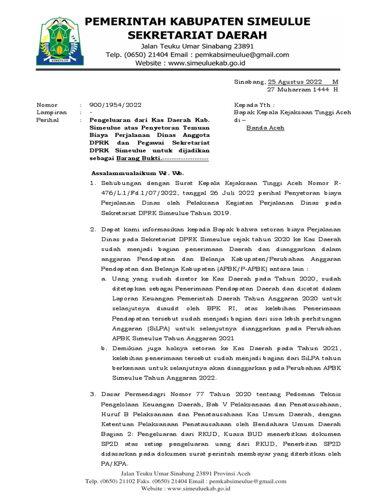 Surat Plt. Sekda | PDF