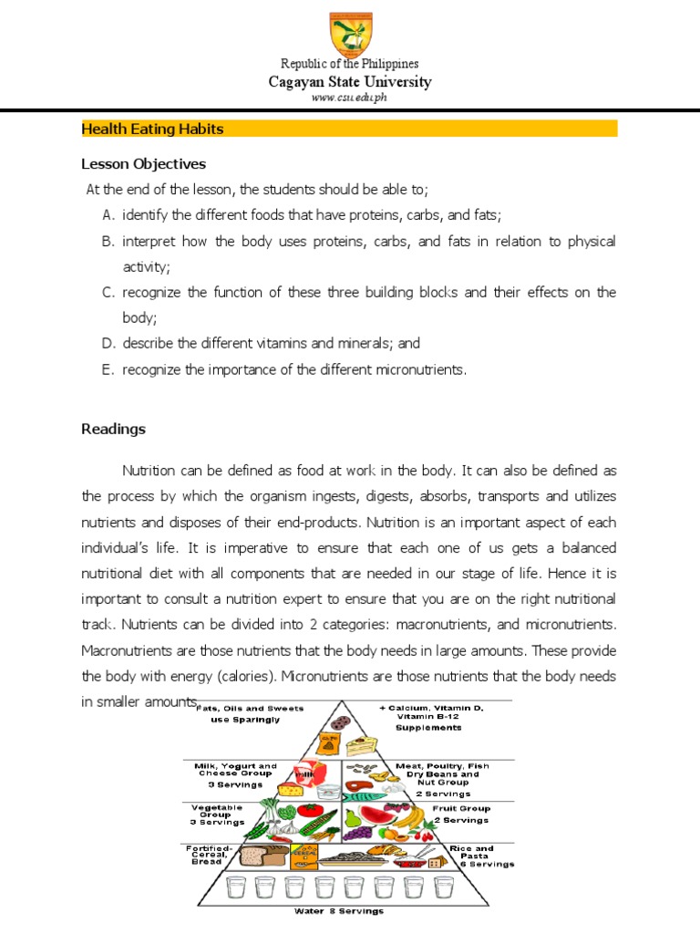 Health-Eating-Habit Physical Education | PDF | Nutrients | Foods