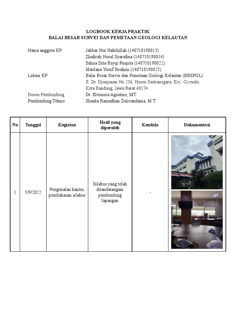 Logbook Kerja Praktik BBSPGL Bandung | PDF