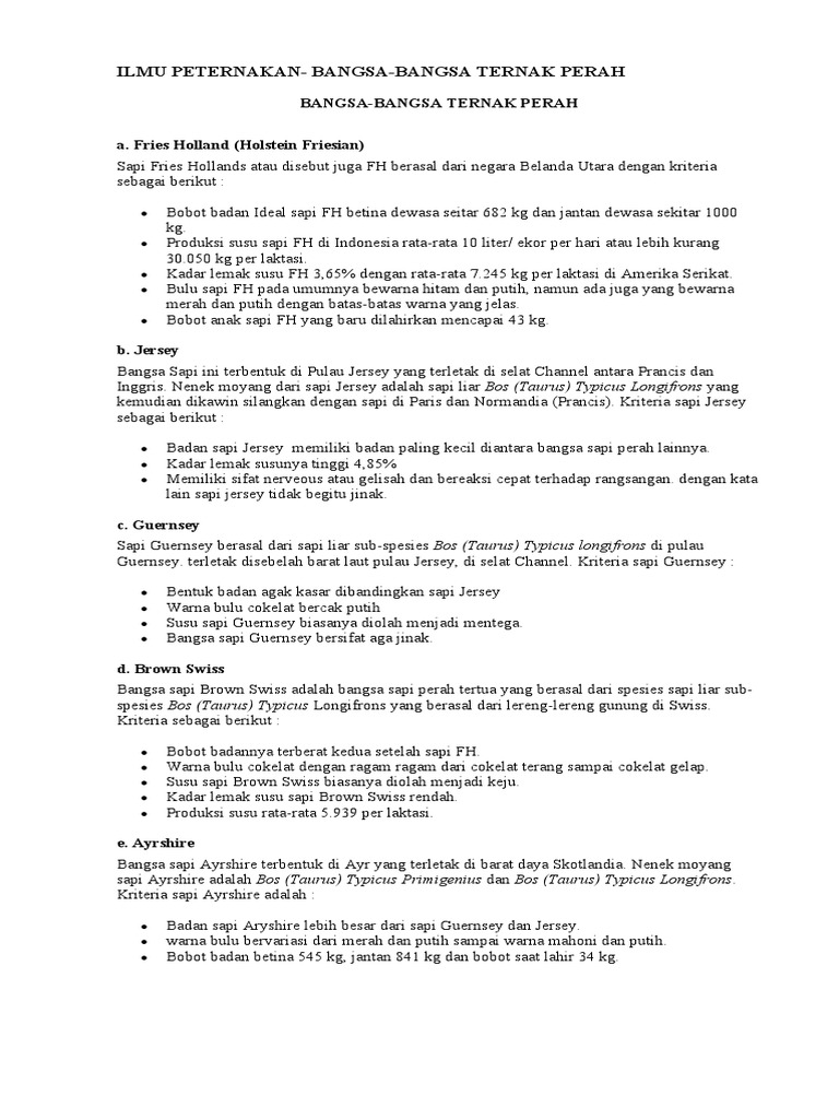 Jenis-Jenis Sapi dan Kerbau Perah | PDF