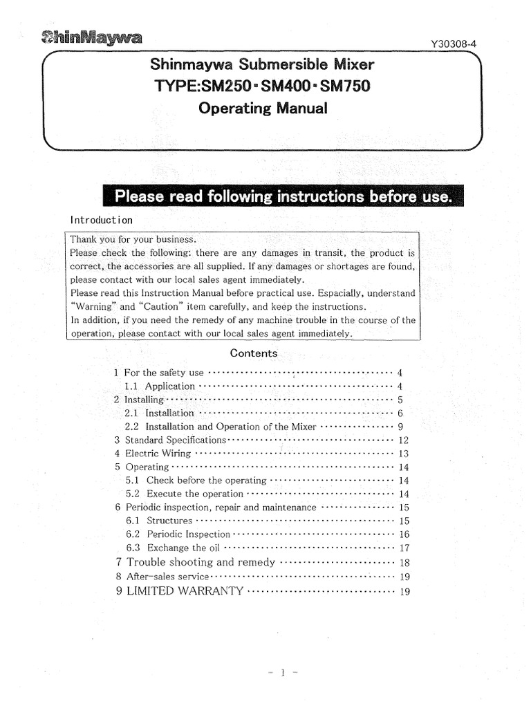 ShinMaywa Submersible Operating Manual | PDF