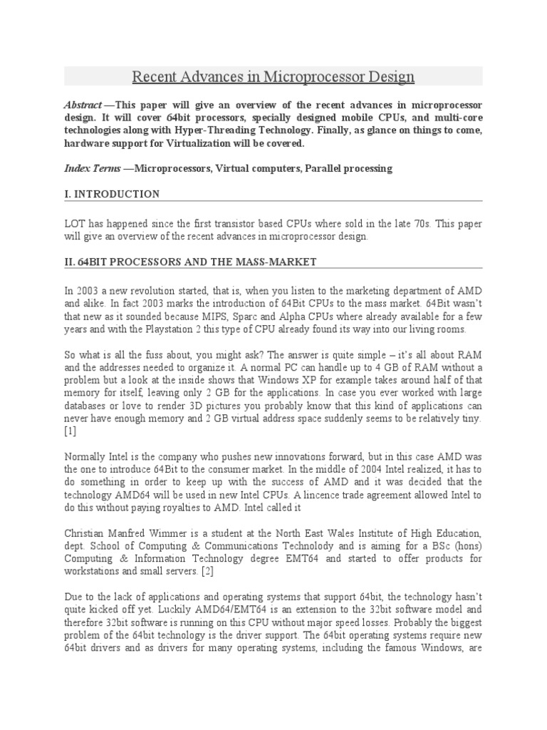Recent Advances in Microprocessor Design | PDF | Central Processing Unit | 64 Bit Computing