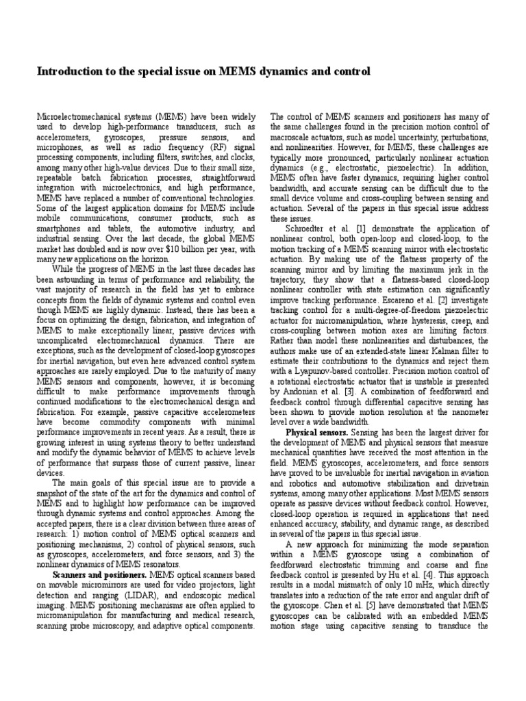 Introduction To The Special Issue On MEMS Dynamics and Control | PDF ...