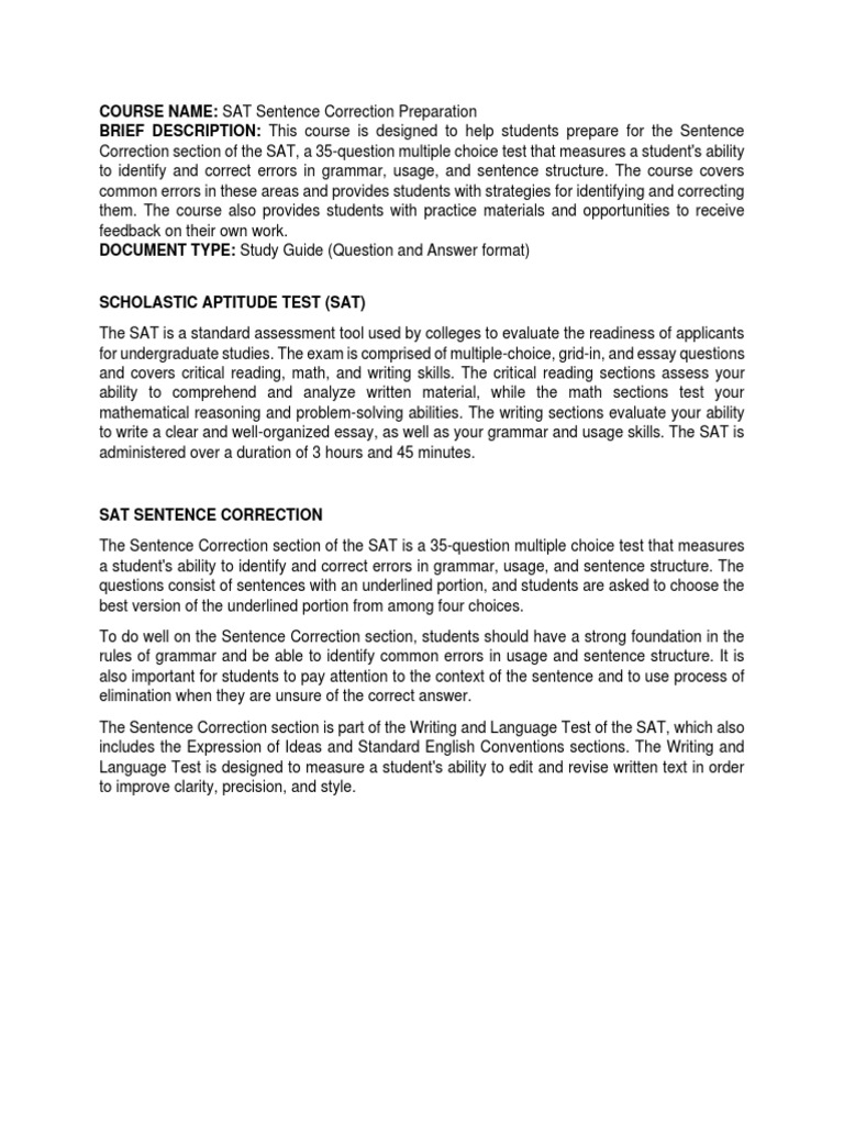 SAT Sentence Correction Preparation | PDF | Sat | Test (Assessment)