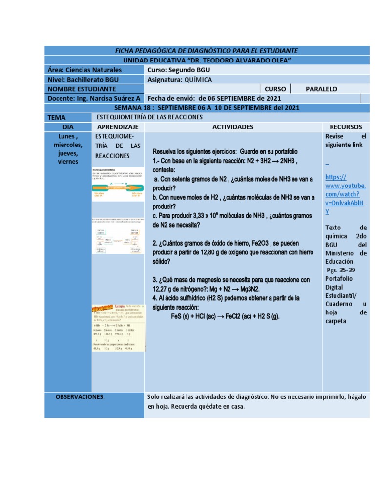 Ficha N 18 Quimica 2do Bgu 21 | PDF | Química Física | Moléculas