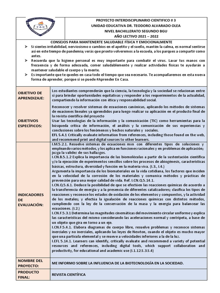 Segundo Bgu Proyecto 3 Científico 20212bgu 3008 - 2409 | PDF | Gene | Genotipo
