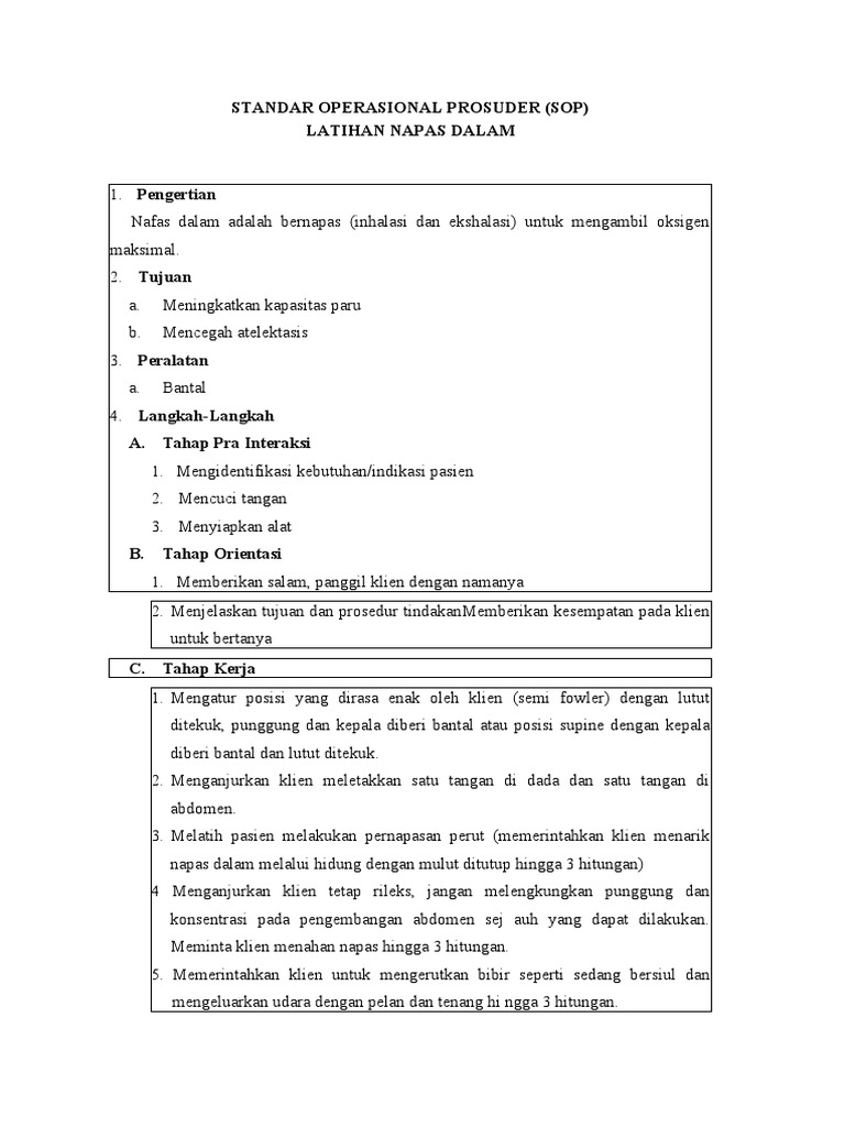 Sop Melatih Nafas Dalam | PDF | Karier & Perkembangan