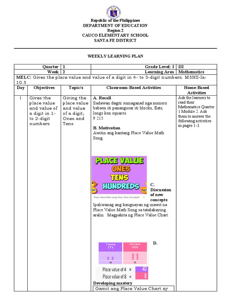CAUCO ES - Math-3-WLP-Week-2-Day-1-5 | PDF