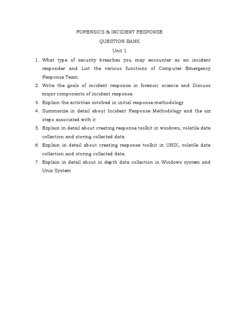 Forensics and Incident Response-Question BANK - Fair For Students | PDF | Computer Forensics ...