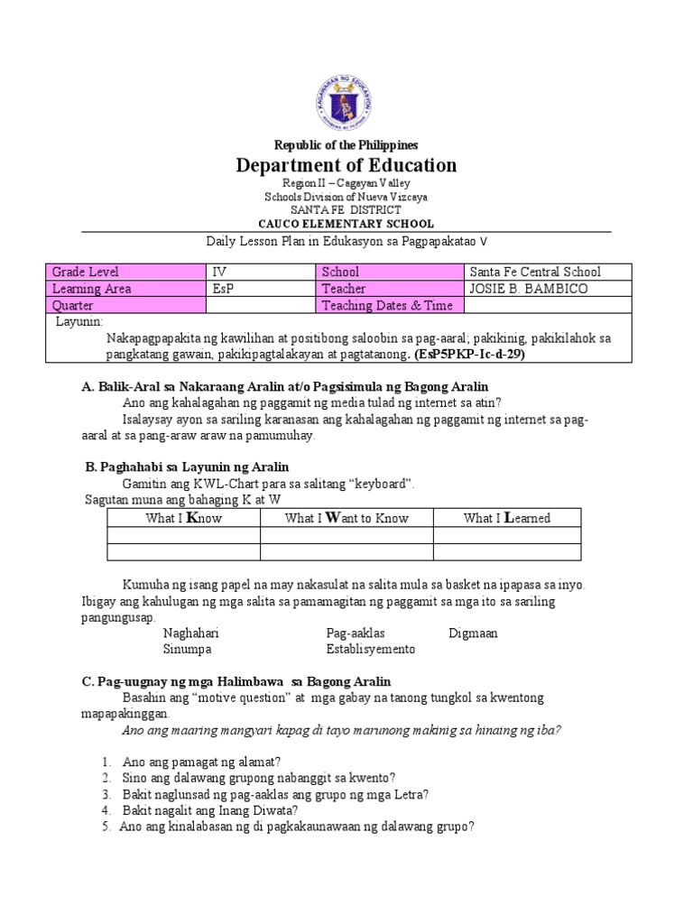 DLP Esp5 Q1 Week3 Day1 | PDF
