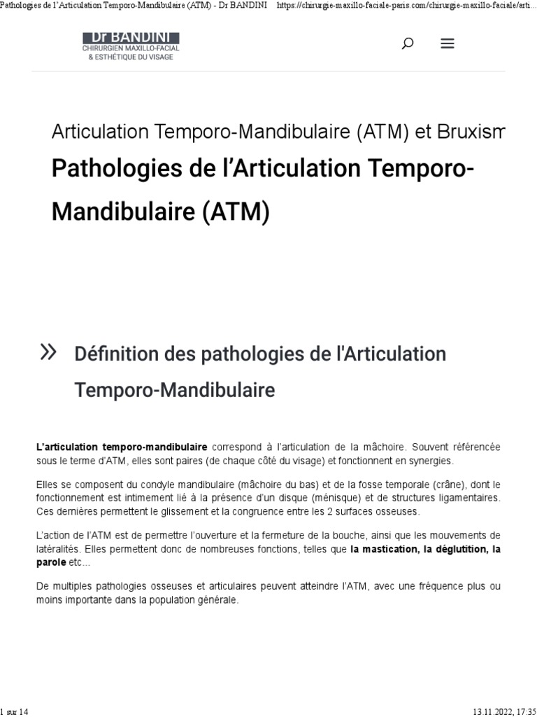 Pathologies de L'articulation Temporo-Mandibulaire (ATM) - DR BANDINI ...