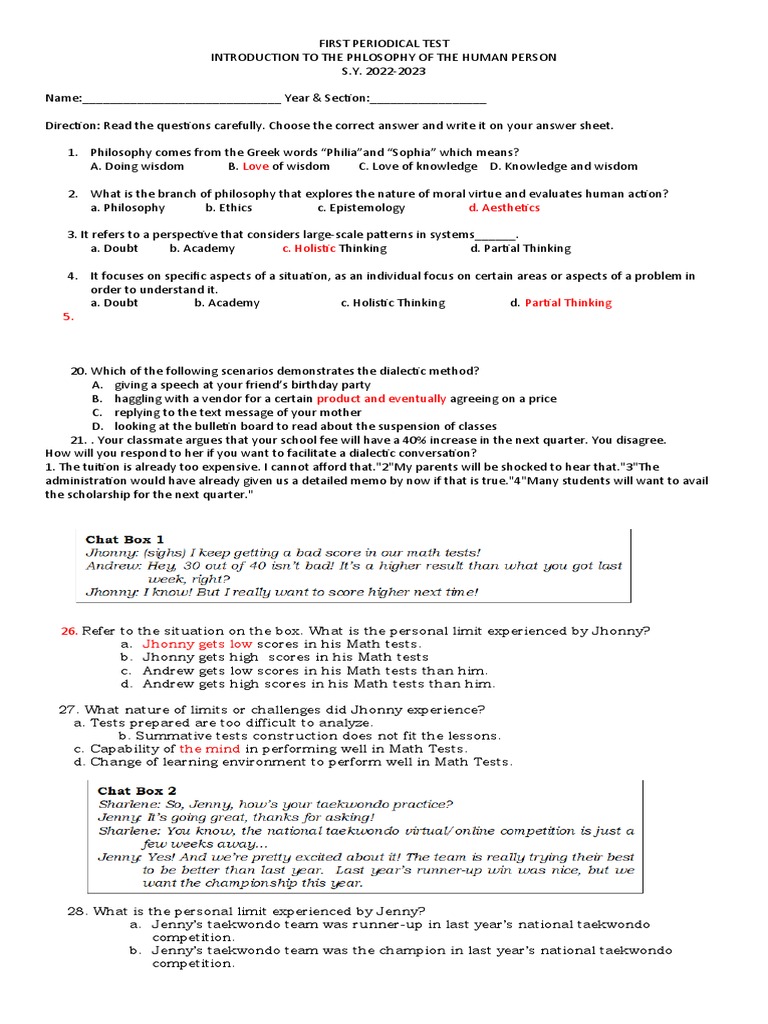 FIRST PERIODICAL TEST in PHILO | PDF | Wisdom | Thought