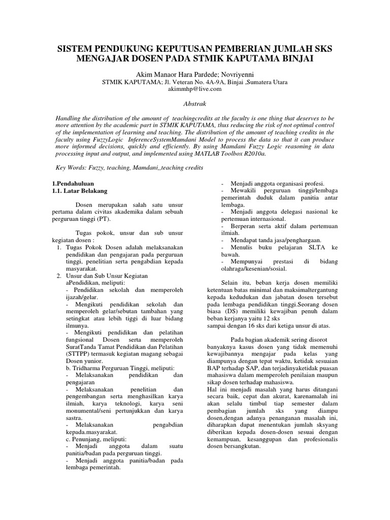 Sistem Pendukung Keputusan Pemberian Jumlah SKS Mengajar Dosen Pada Stmik Kaputama Binjai-2 ...