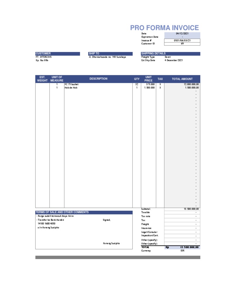 Proforma Inv PT. Intercons Jl. Dharmahusda SBY | Download Free PDF | Pro Forma | Indonesian Rupiah