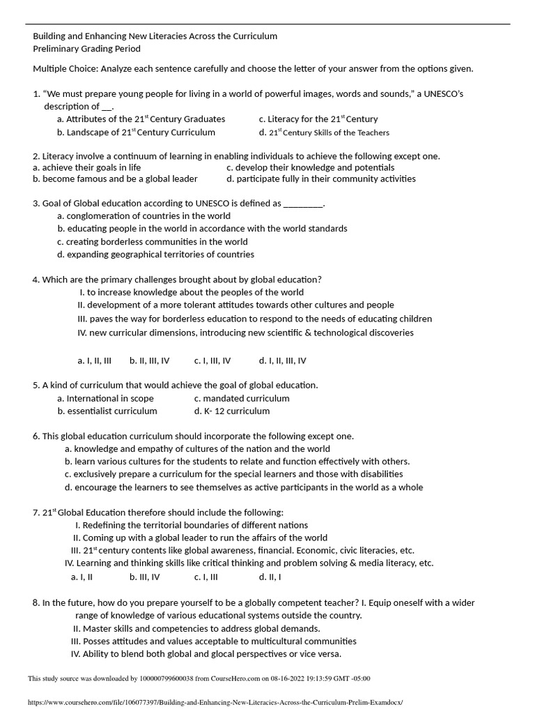 New Literacies Curriculum Exam Review | PDF | Curriculum | Multiculturalism