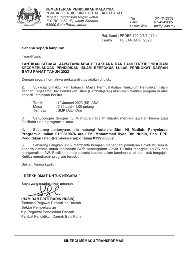 Lantikan Sebagai Ajk Program Kecemerlangan Pendidikan Islam | PDF ...