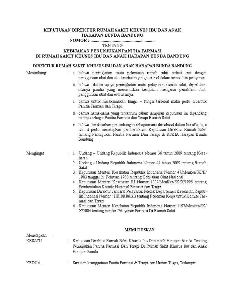 Kebijakan Penunjukan Panitia Farmasi RSKIA | PDF | Pengembangan Diri