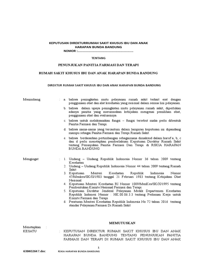 Penunjukan Panitia Farmasi RSKIA | PDF