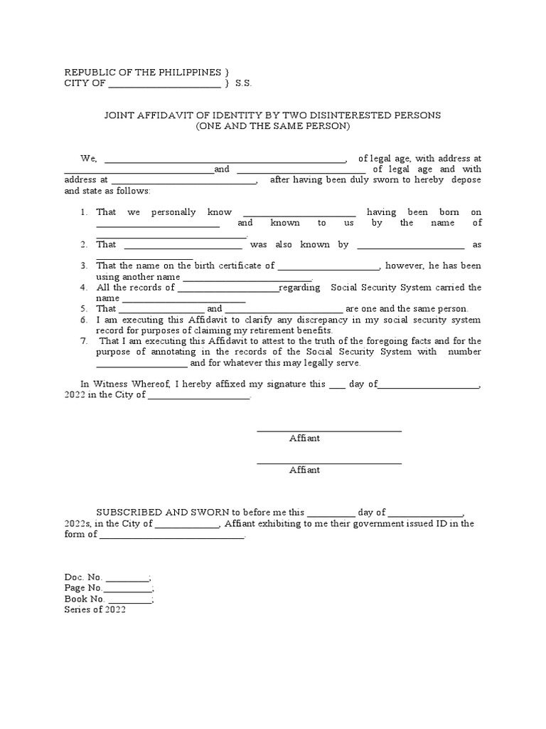 Affidavit of Identity One and Same Person | PDF