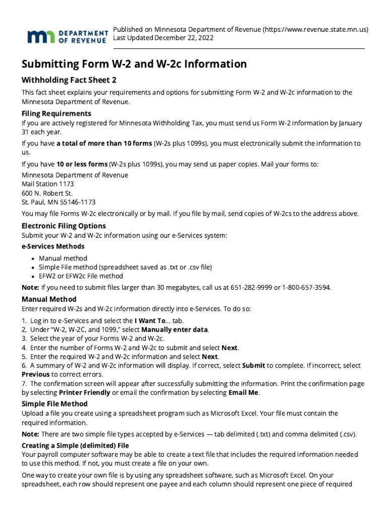 Submitting Form W 2 And W 2c Information 18071 Pdf Irs Tax Forms Comma Separated Values
