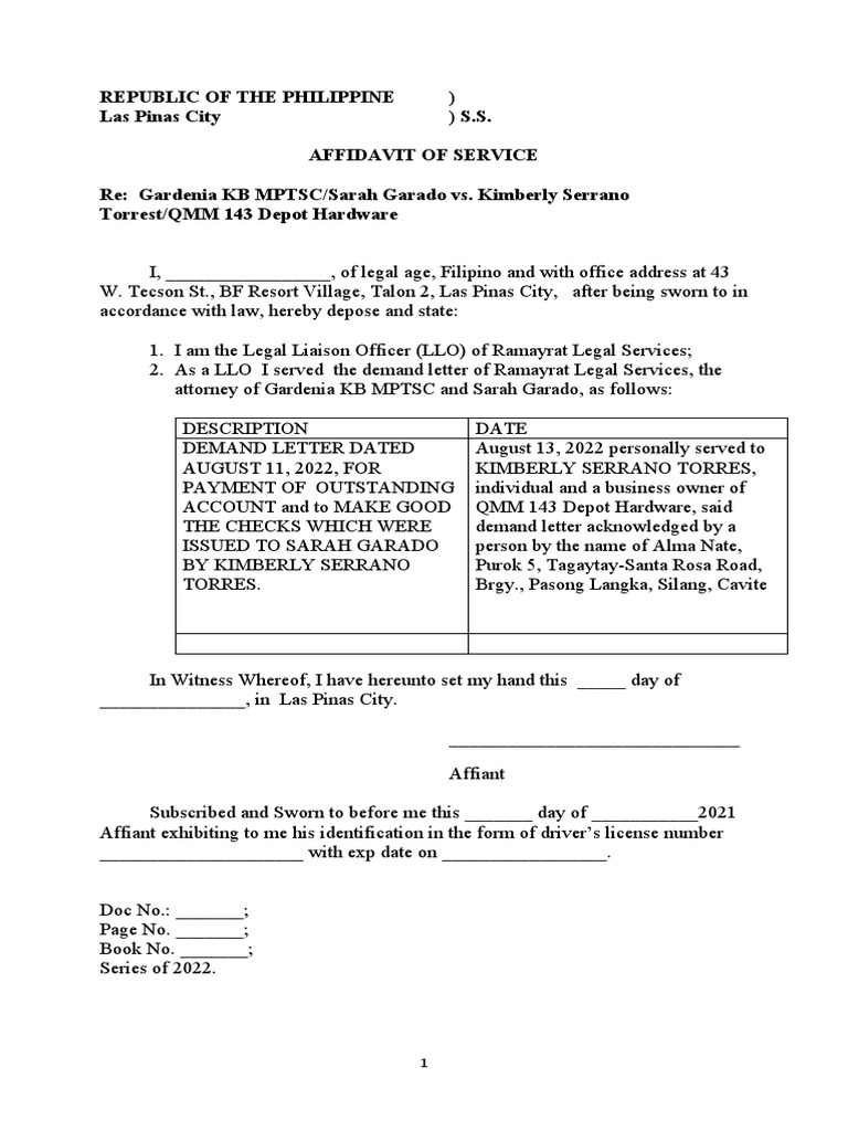 Affidavit of Service | PDF