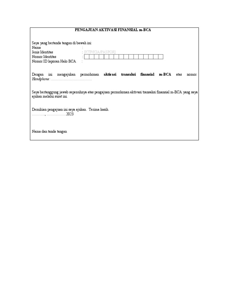 Permohonan-Aktivasi-Finansial-m-BCA-melalui-Halo-BCA - 2023 (Updated) | PDF