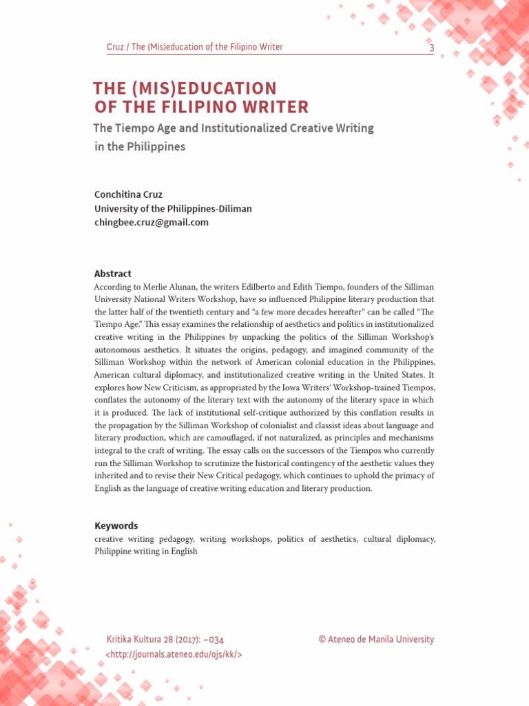 Conchitina R. Cruz - The (Mis)Education of the Filipino Writer, The ...
