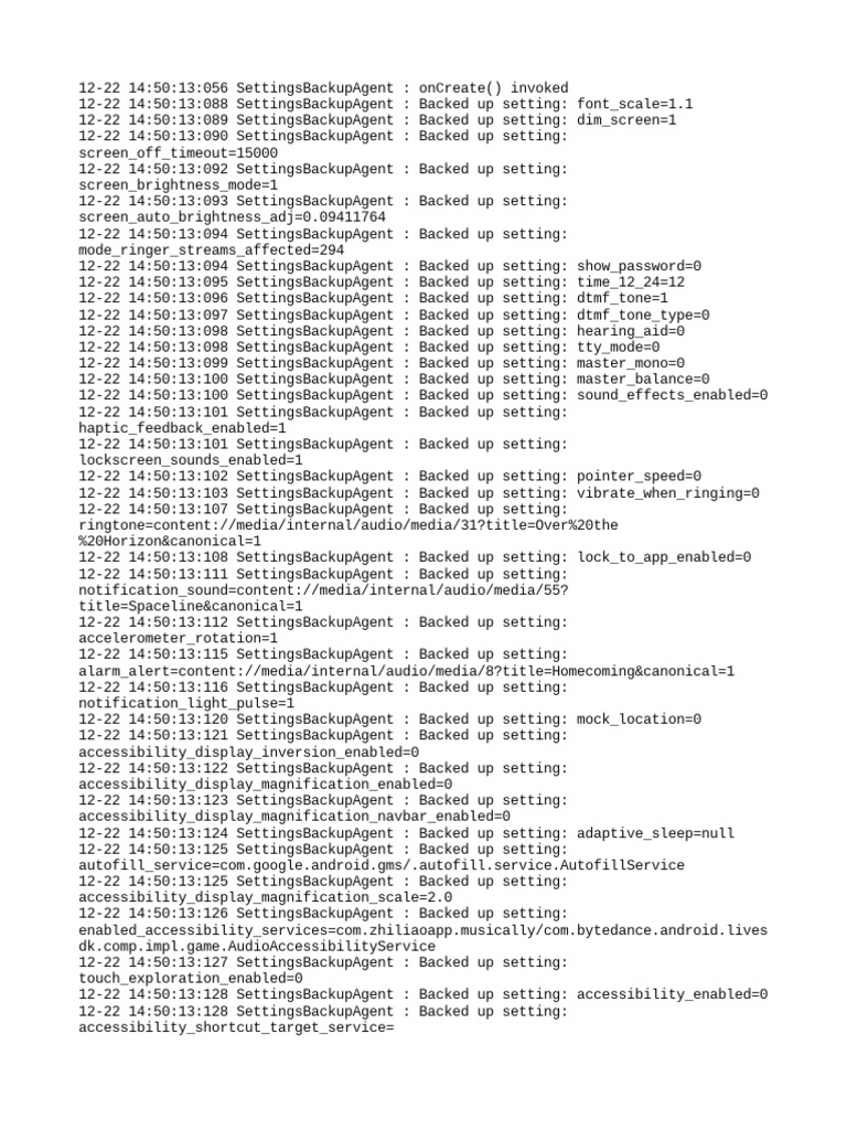 Android Settings Backup Log | PDF | Software Engineering | Utility Software