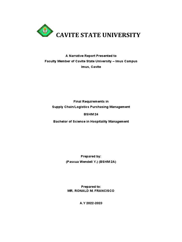 BSHM24 A5 Narrative Report Format | PDF | Supply Chain | Supply Chain ...