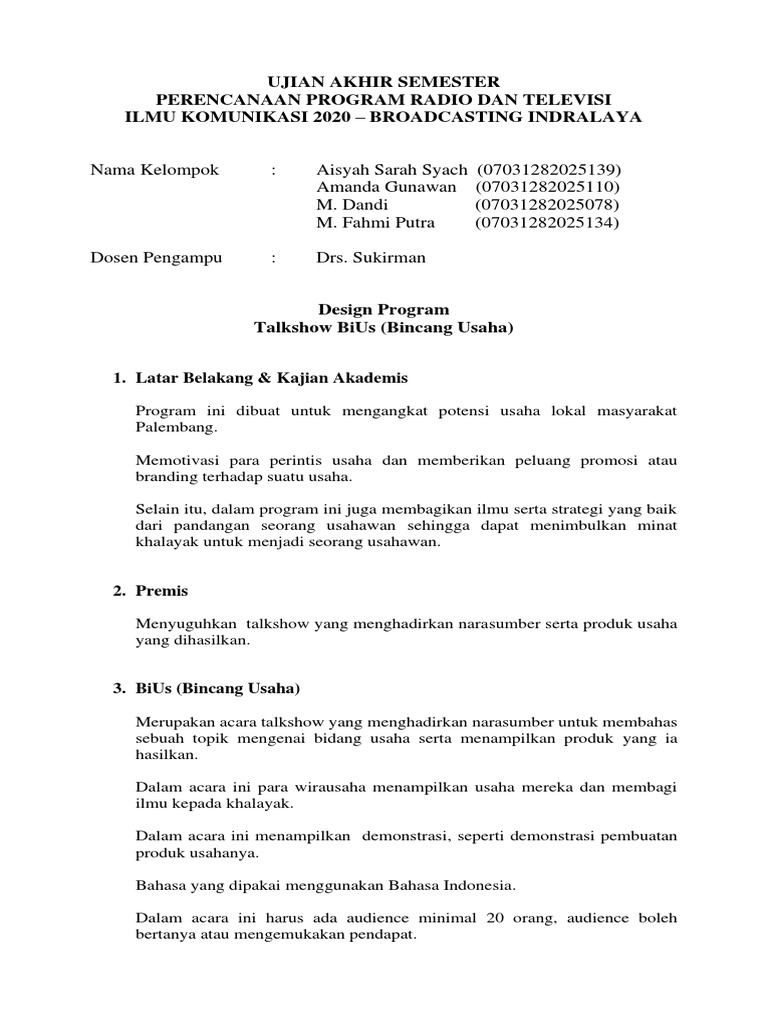 Talkshow BiUs: Promosi Usaha Lokal | PDF