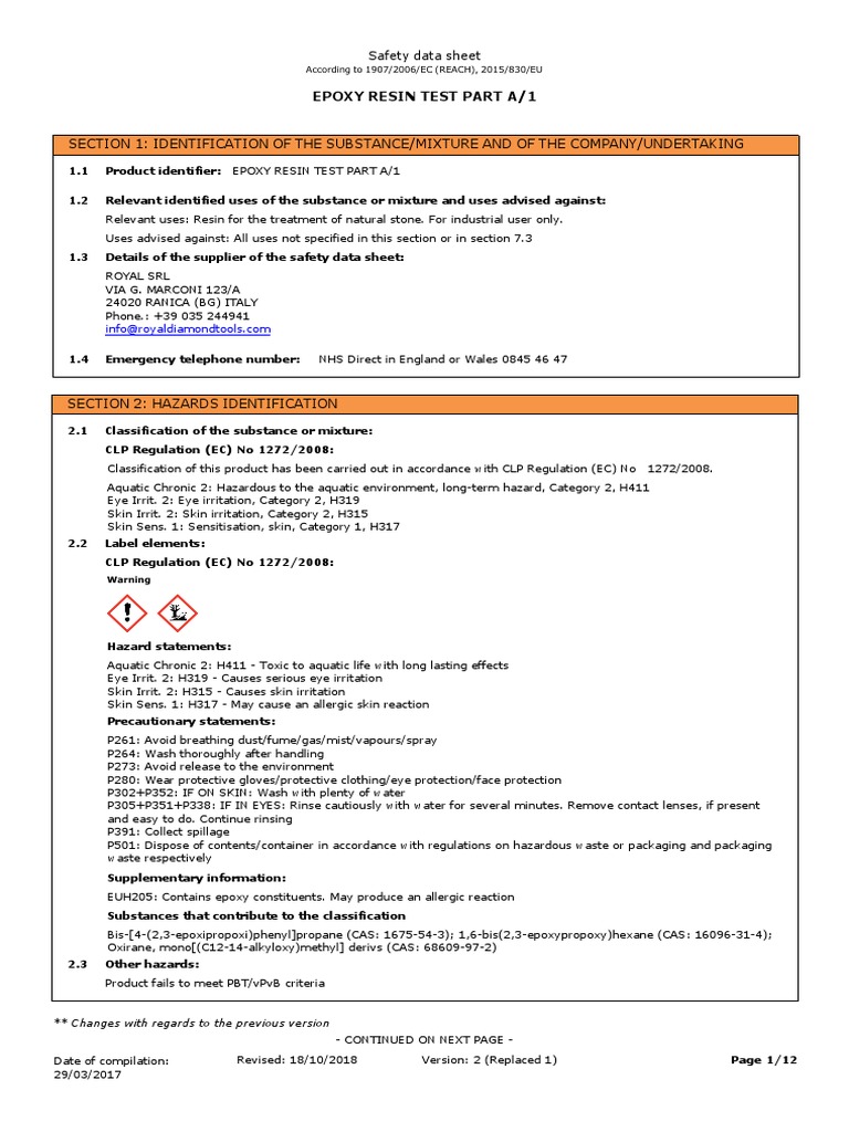 En - Epoxy Resin Test Part A - 1 | PDF | Toxicity | Dangerous Goods