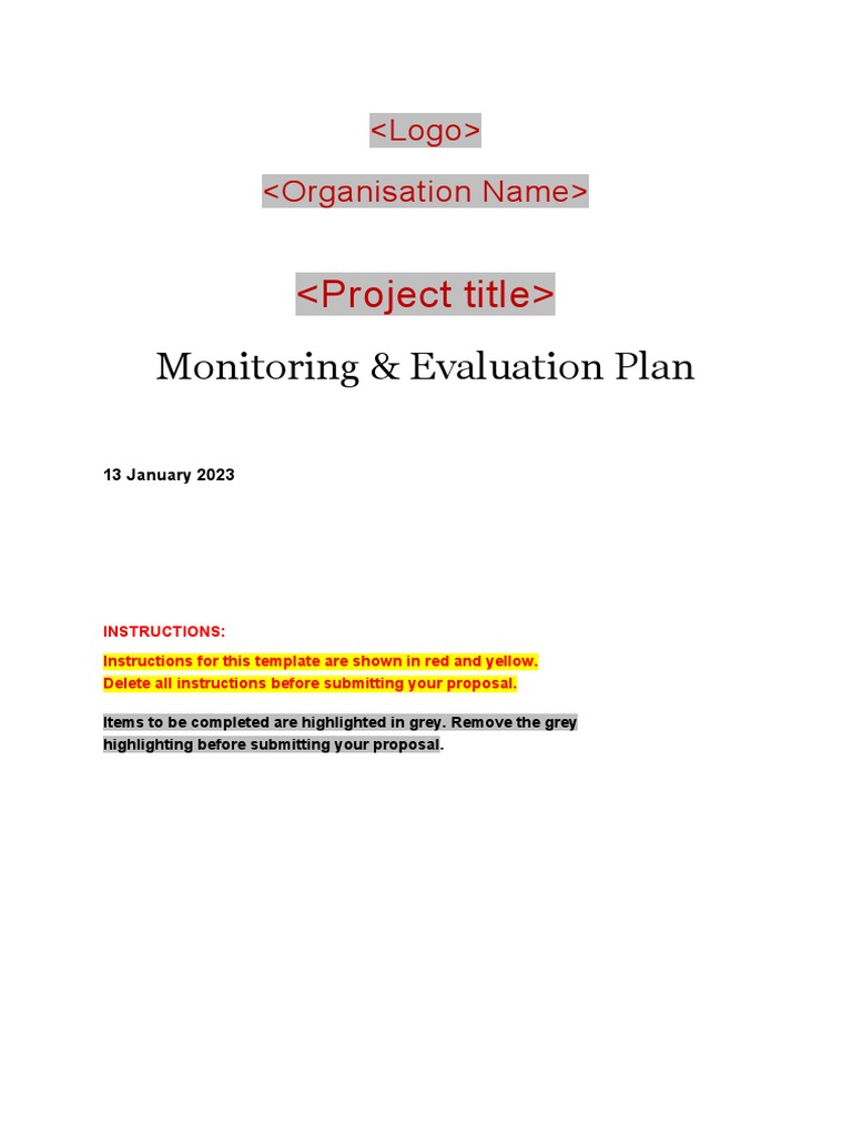 Monitoring And Evaluation Me Plan Single Project Template Pdf