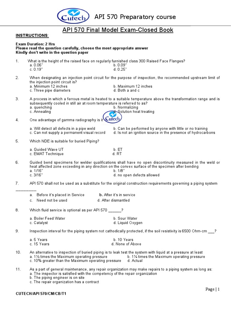 API 570-Final Model Exam-Closed Book Without Answers | PDF | Pipe (Fluid Conveyance) | Welding