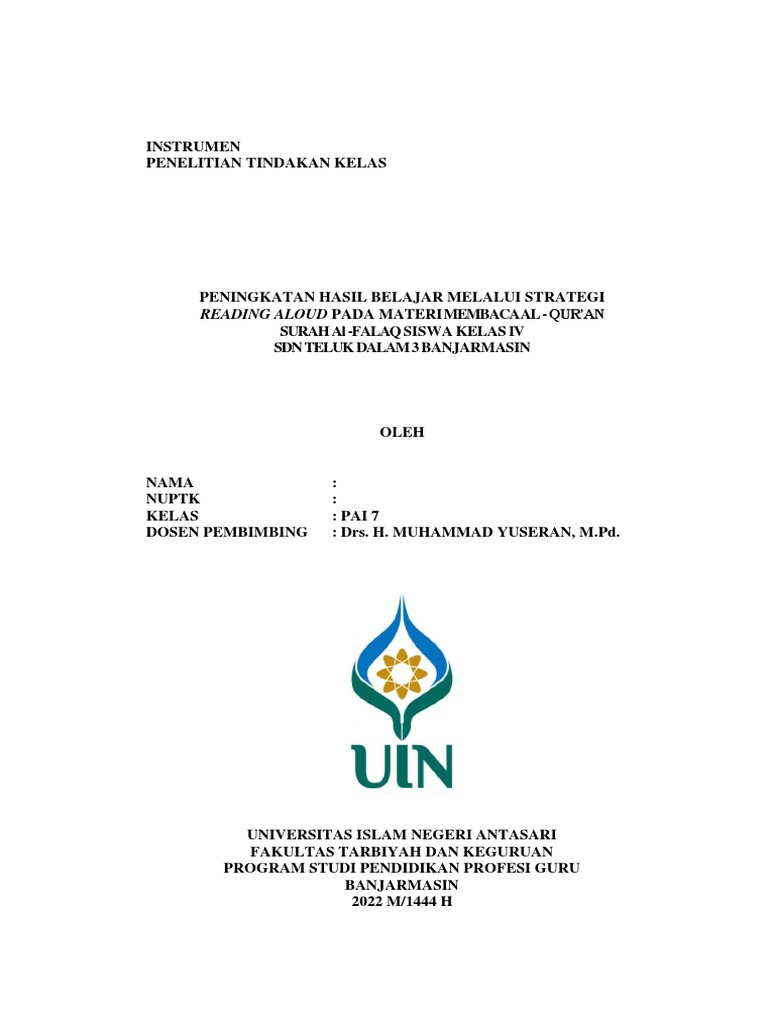 Contoh Instrumen PTK PAI SD | PDF