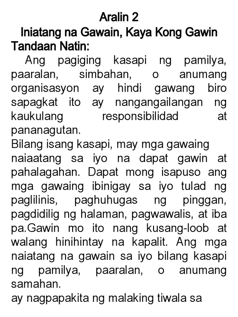 Aralin 2-ESP Lesson | PDF