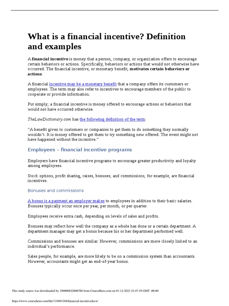 Financial Incentive | PDF | Incentive | Employment