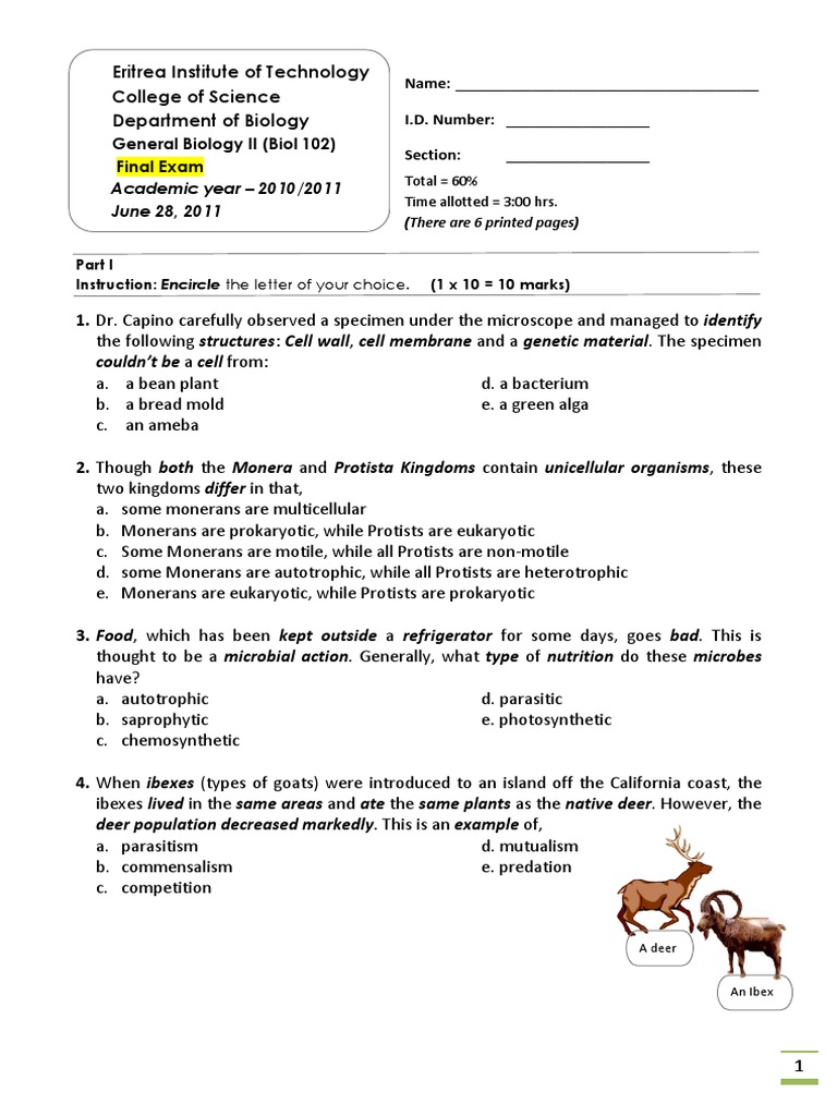 EIT - General Bio II - Final Exam - 2011 | PDF | Bacteria | Virus