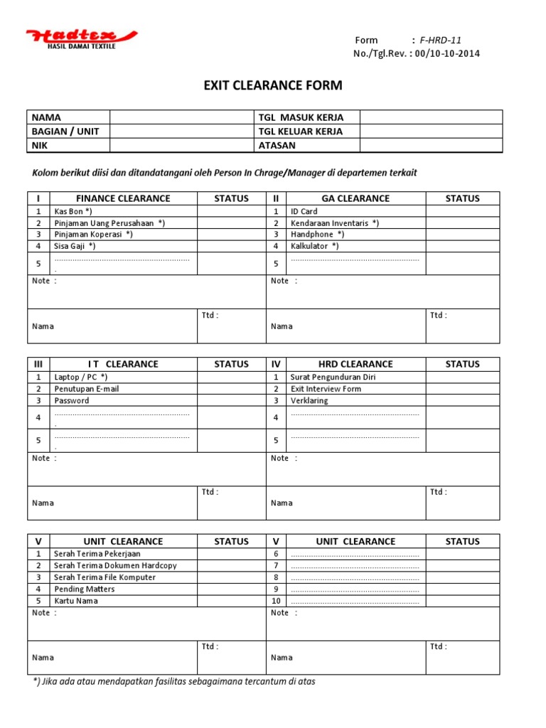 11 F HRD Exit Clearence Form | PDF