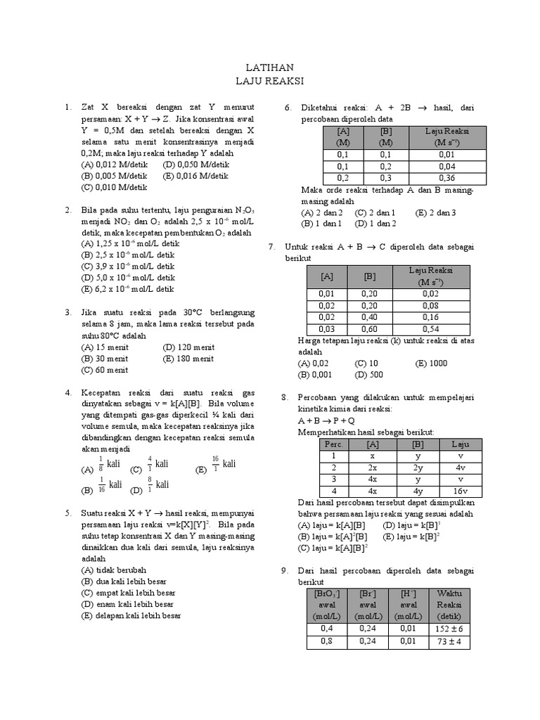 Latihan Laju Reaksi KSN | PDF
