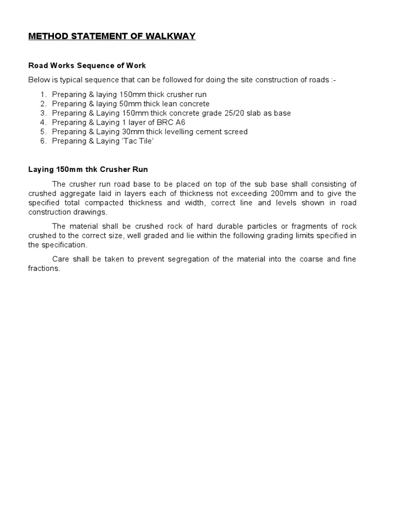 Walkway Construction Method Statement | PDF | Computers