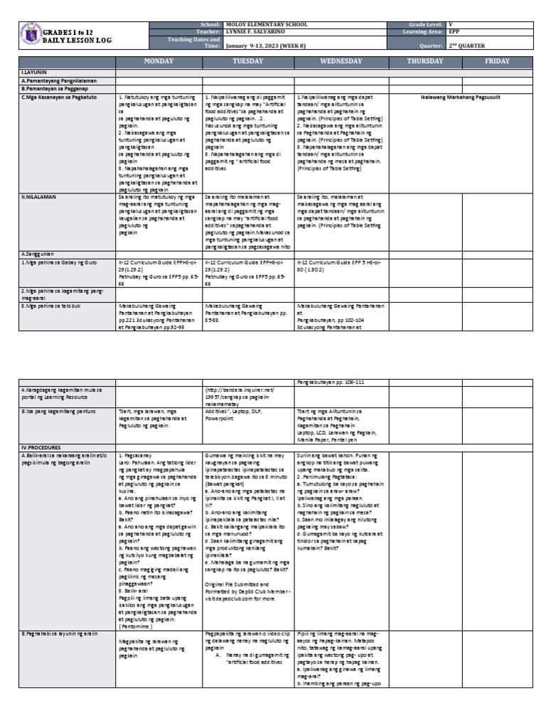 DLL - Epp 5 - Q2 - W10 | PDF
