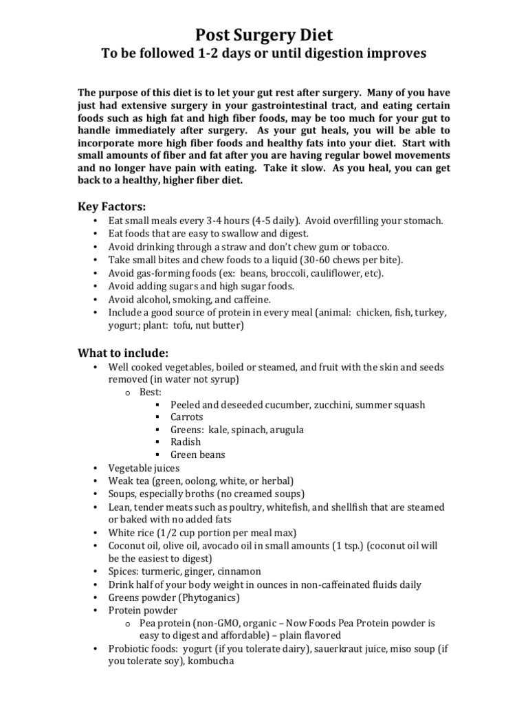 Post Surgery Diet | PDF | Gastrointestinal Tract | Foods