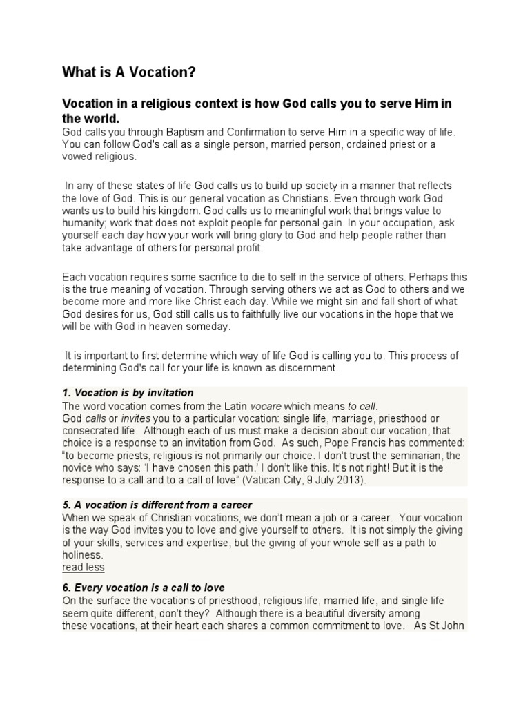 What Is A Vocation | PDF | Priest | Prayer