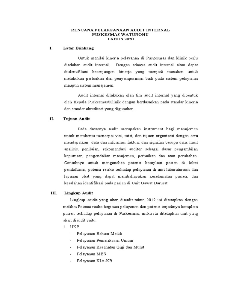Rencana Audit Internal 2020 | PDF