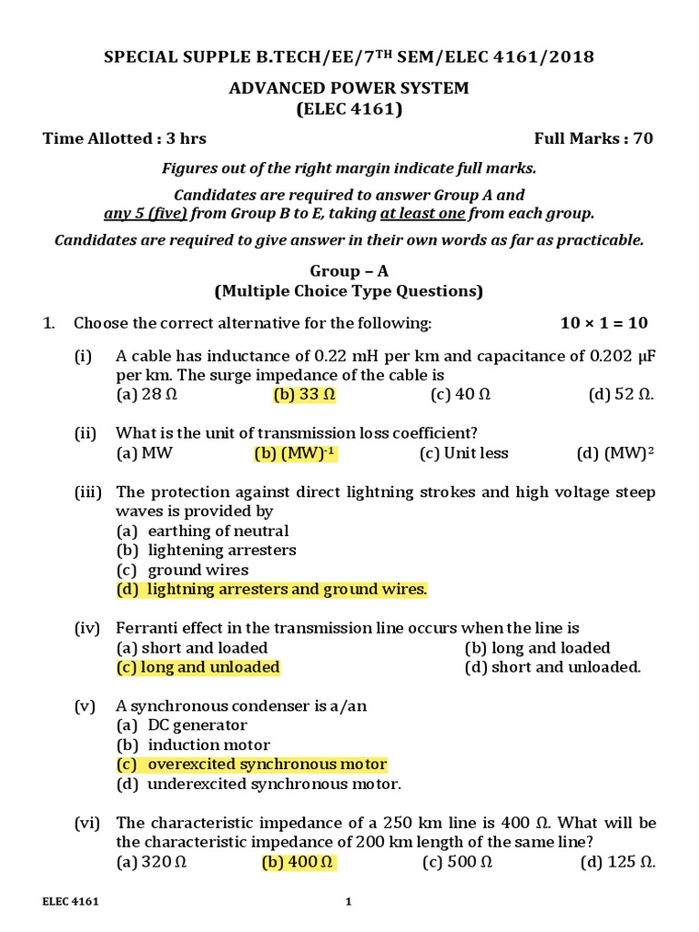 (Special Supple) ADVANCED POWER SYSTEM (ELEC 4161) 2018 | PDF ...