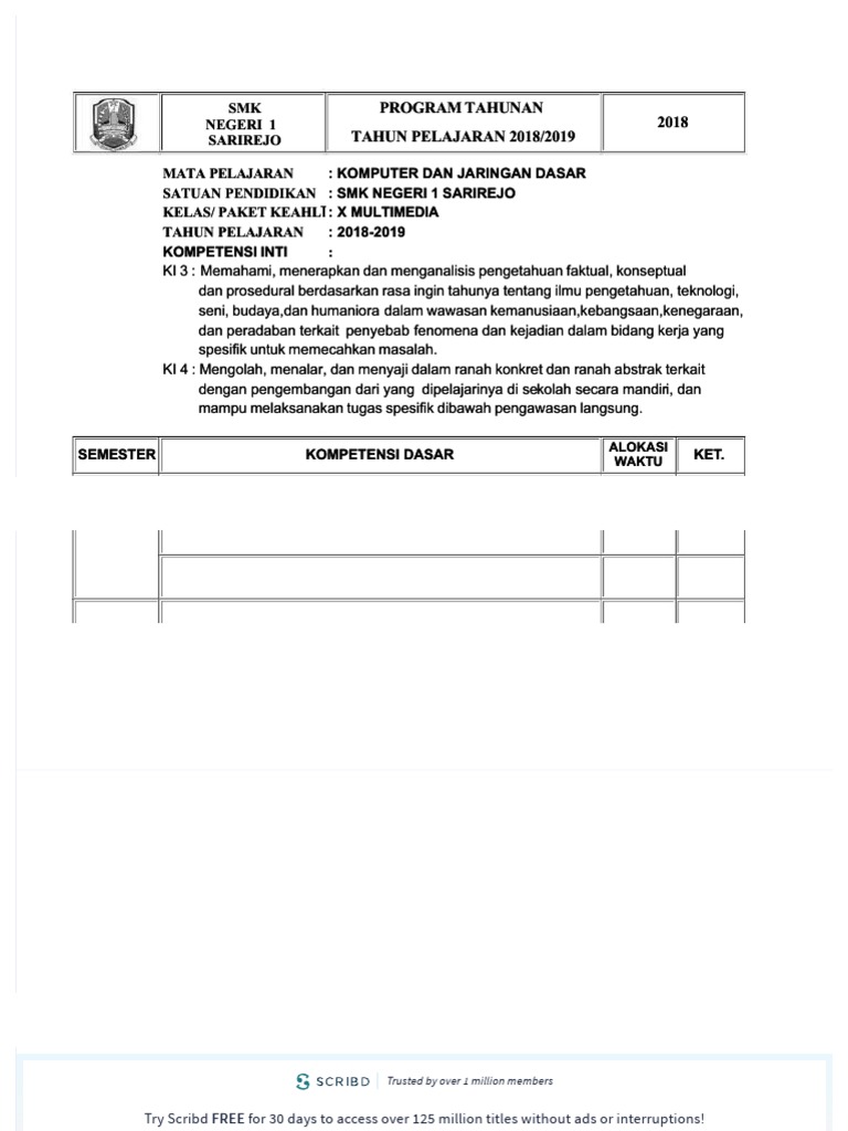 Promes Komputer Dan Jaringan Dasar Sem 1 2017 2018 | PDF