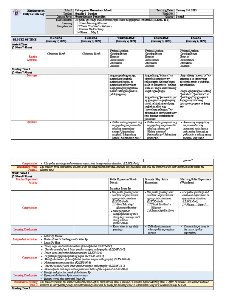 Kindergarten DLL MELC Q2 Week 7 Asf 1 | PDF | Learning | Teachers
